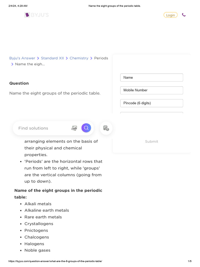 Name The Eight Groups of The Periodic Table | PDF | Periodic Table ...