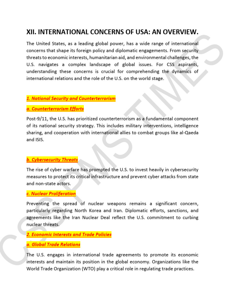 Xii. International Concerns of Usa An Overview | PDF | Humanitarian Aid ...