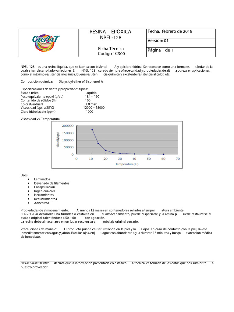 Resina Epóxica NPEL-128: Ficha Técnica | PDF