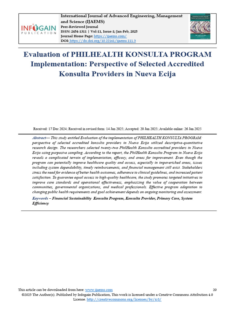 Evaluation of PHILHEALTH KONSULTA PROGRAM Implementation: Perspective ...