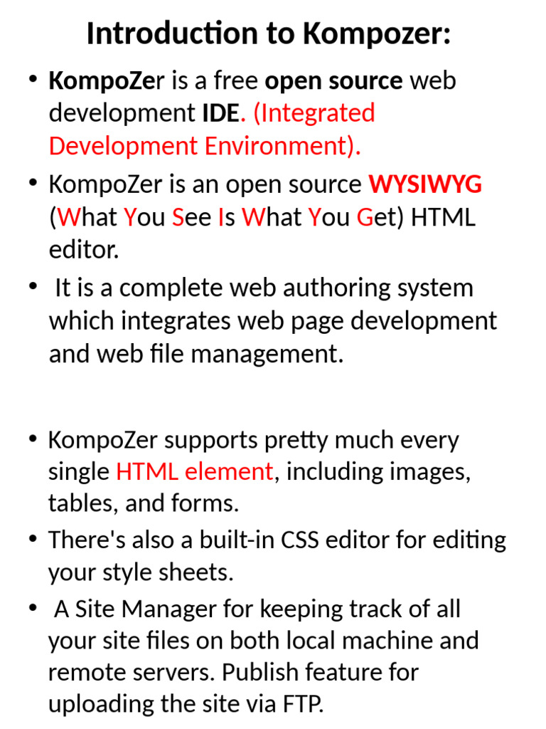Introduction To Kompozer | PDF | Html | World Wide Web