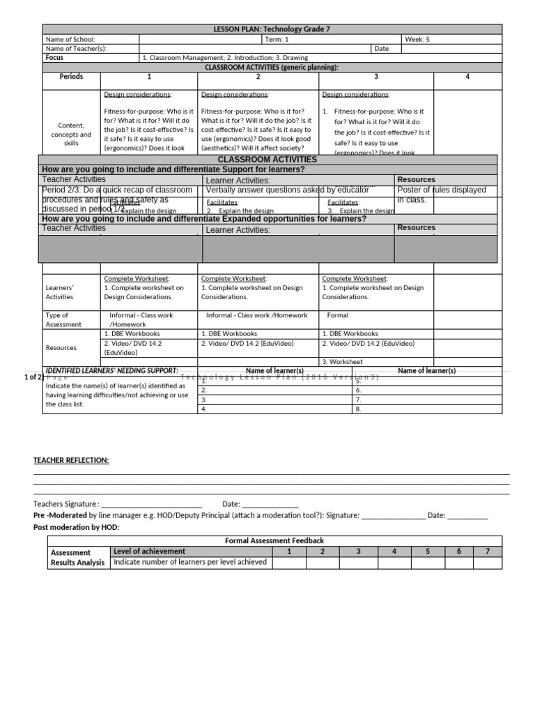 Grade 7 Technology Lesson Plan | PDF | Lesson Plan | Worksheet