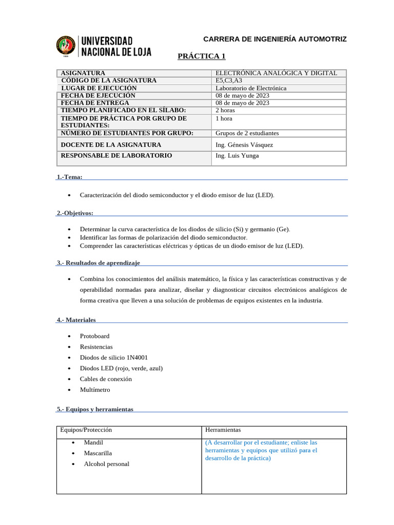 Práctica de Electrónica: Diodos y LED | PDF | Diodo | Diodo emisor de luz