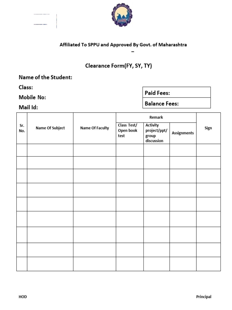 TY Students Clearance Form | PDF