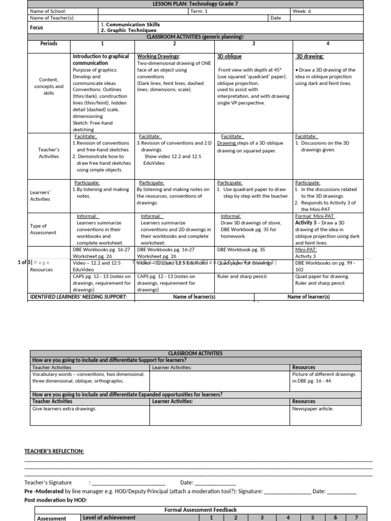 Grade 7 Technology Lesson Plan | PDF | Drawing | Worksheet