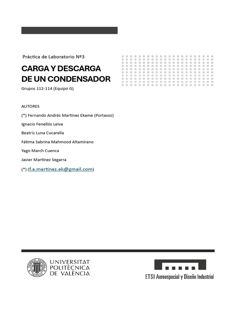 Memoria - Electricidad - Carga-Y-Descarga-De-Un-Condensador (V1) | PDF | Condensador | Capacidad