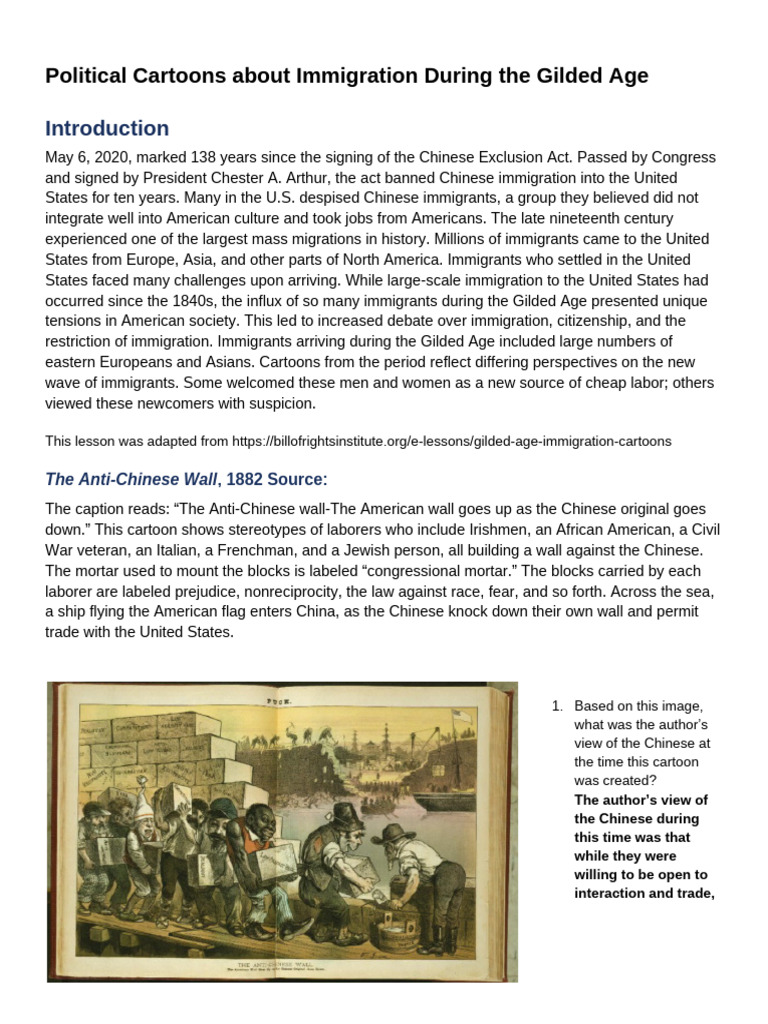 Gilded Age Immigration Political Cartoon Analysis | PDF | Immigration ...