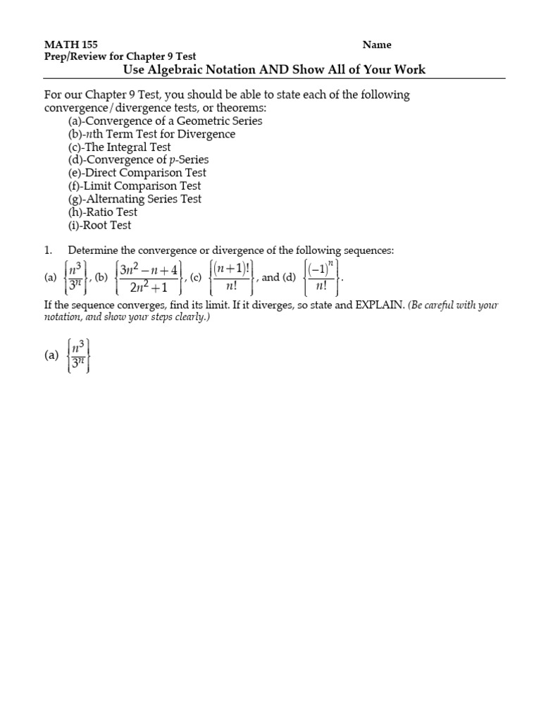 Chapter 9 Test Prep: Convergence Tests | PDF | Power Series | Interval ...