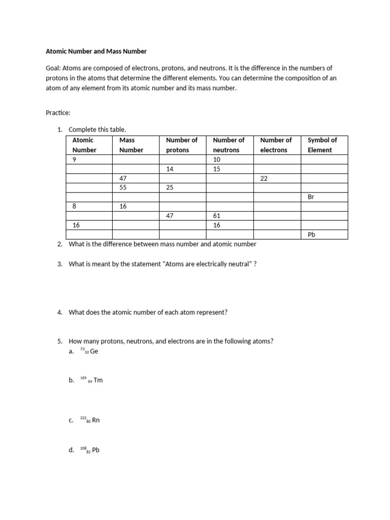 Understanding Atomic And Mass Numbers Pdf