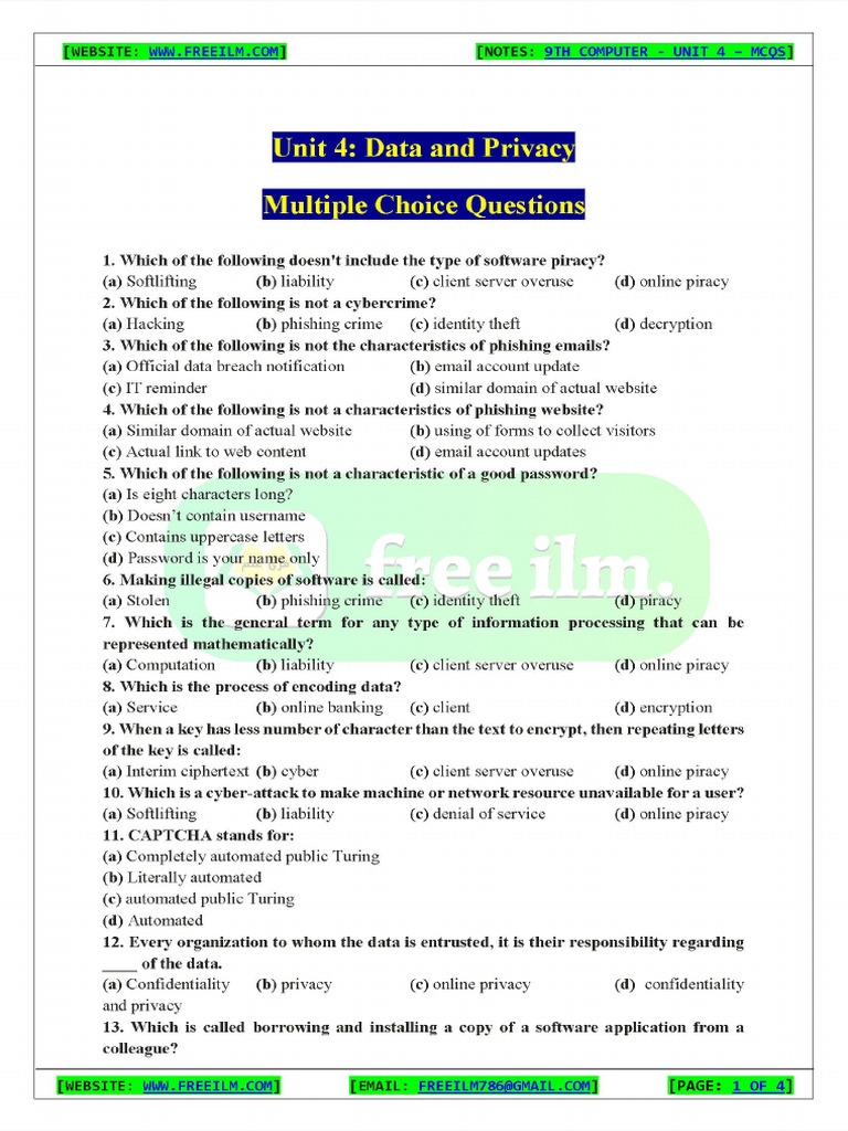 9th Comp CH 4 MCQ's | PDF