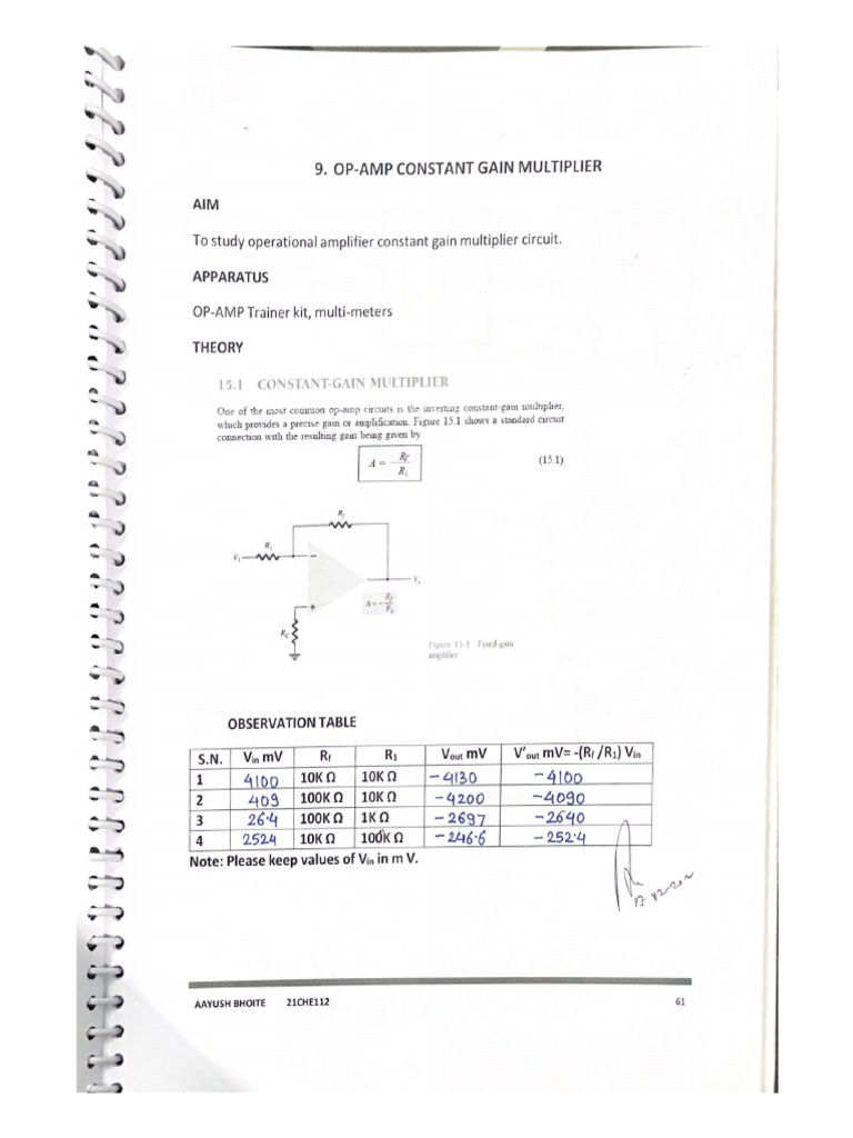 21CHE112 EEE LAB Op Amp Multiplier | PDF