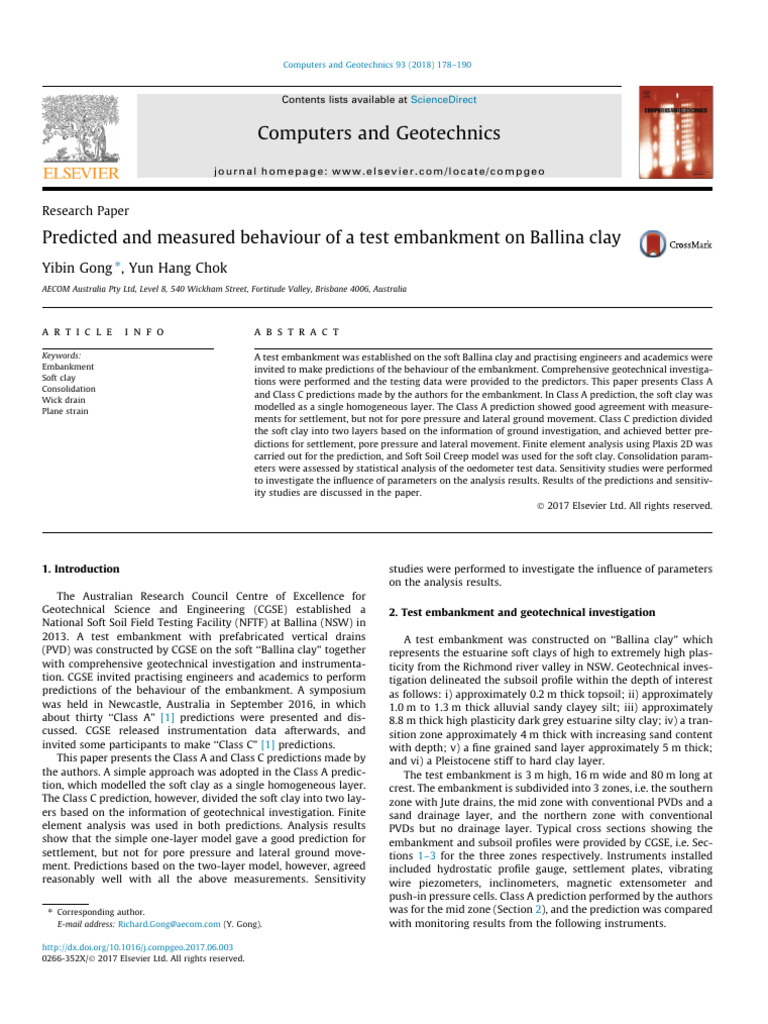 Embankment Prediction - 14 - Gong | PDF | Geotechnical Engineering | Soil