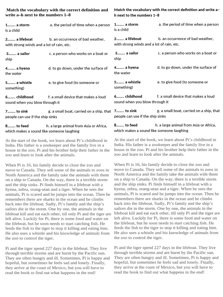 Vocabulary Matching Exercise | PDF