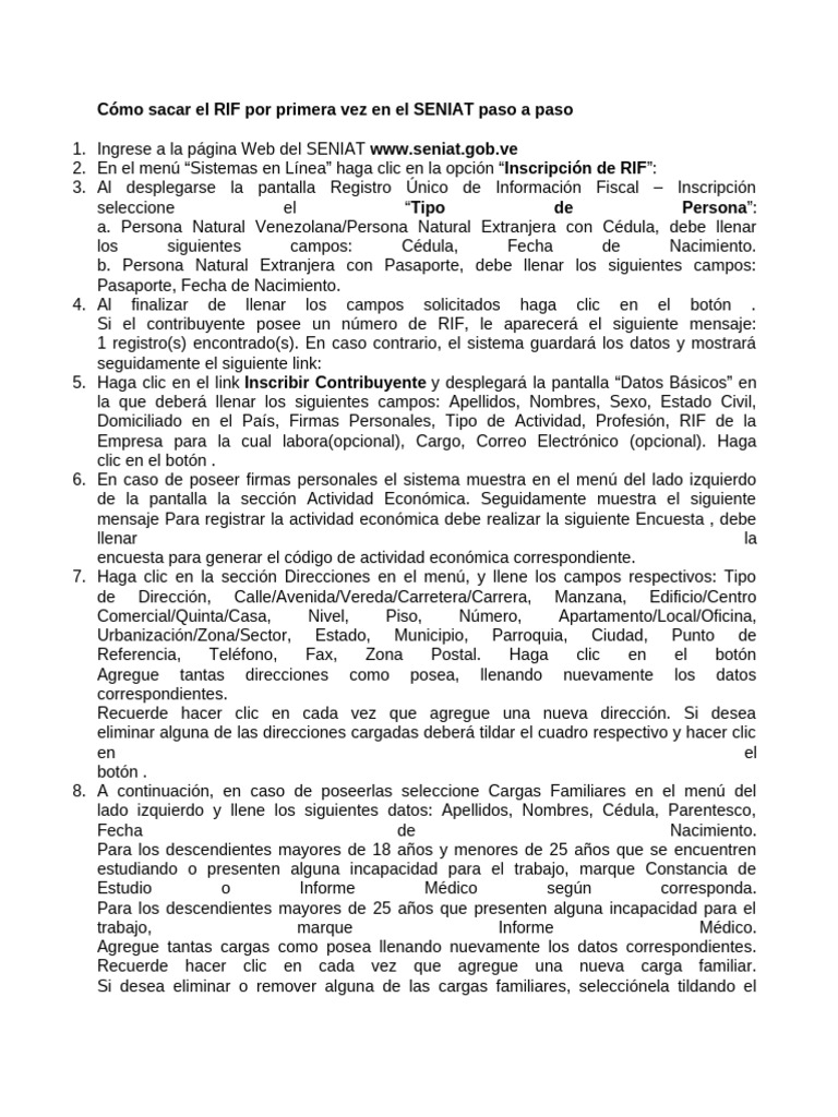 Cómo Sacar El RIF Por Primera Vez en El SENIAT Paso a Paso | PDF | Documento de identidad | Bancos