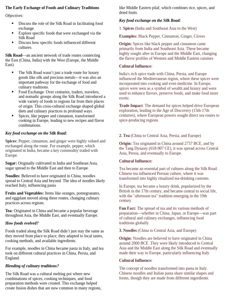 M4 SocsStud L1The Early Exchange of Foods and Culinary Traditions | PDF ...