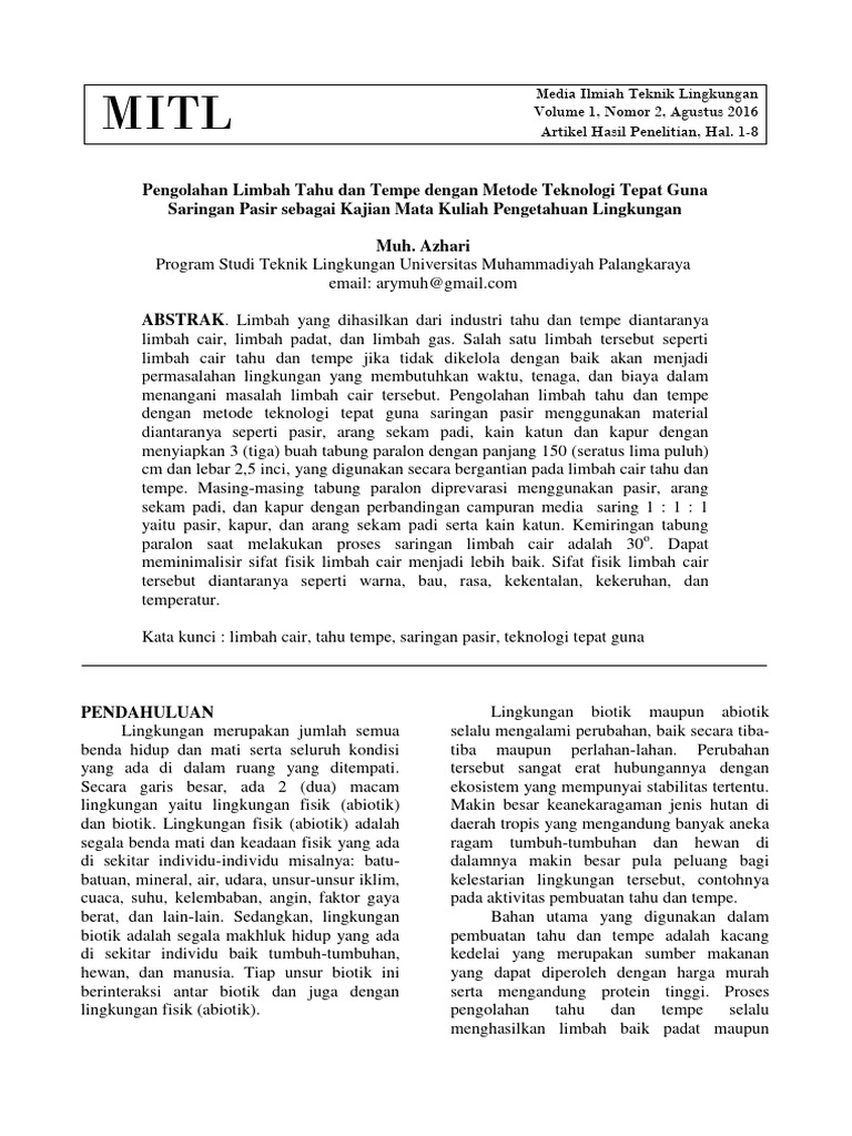 Pengolahan Limbah Tahu Dan Tempe Dengan 5dd569b2 | PDF