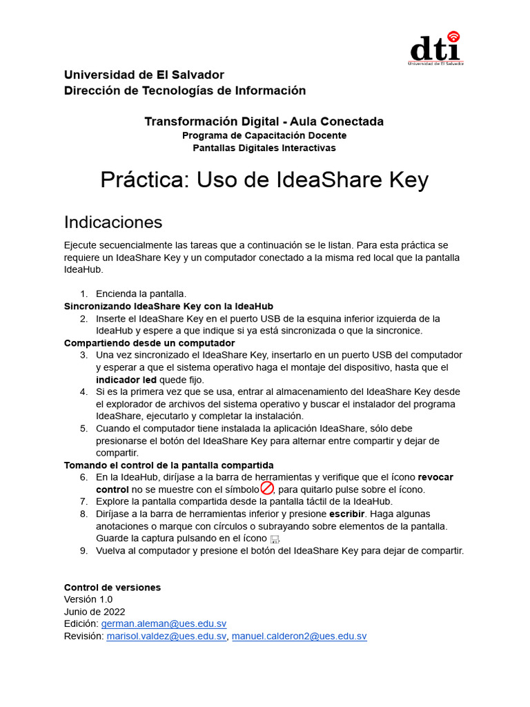 Guía de Uso de IdeaShare Key en Aula Conectada | PDF