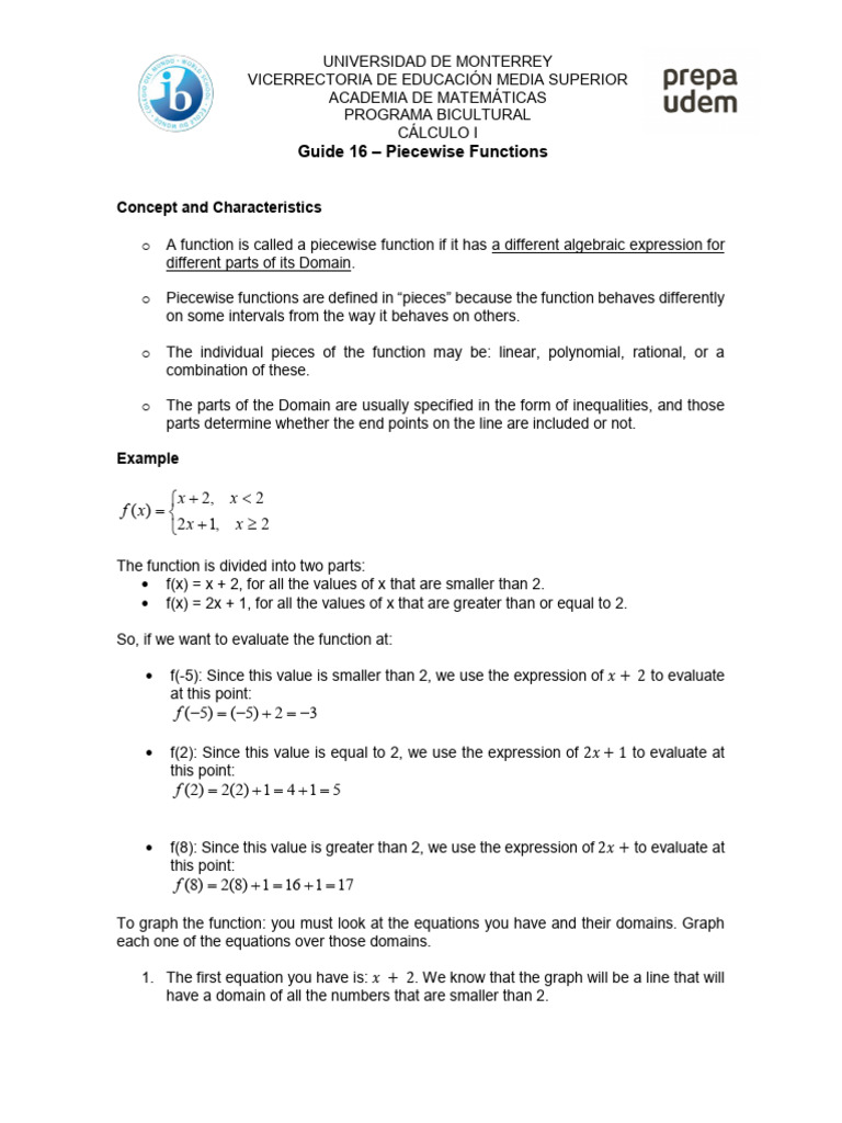 16 Piecewise Functions MC Guide and Lab | PDF | Function (Mathematics) | Mathematical Relations