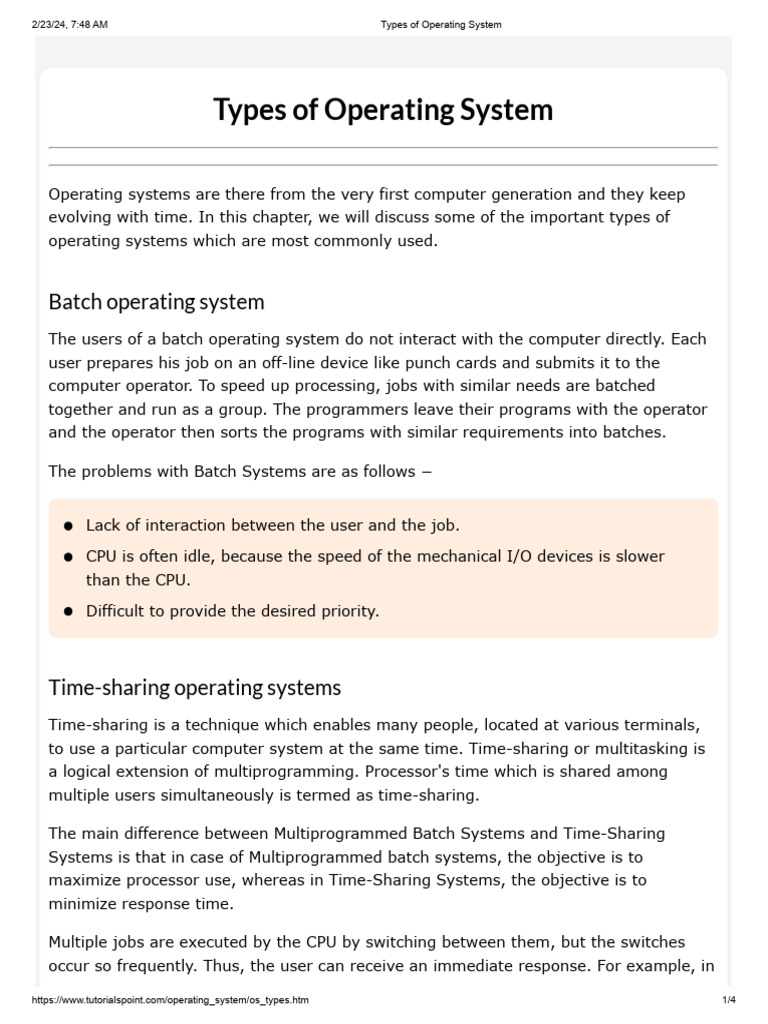 Types of Operating System | PDF | Operating System | Central Processing Unit