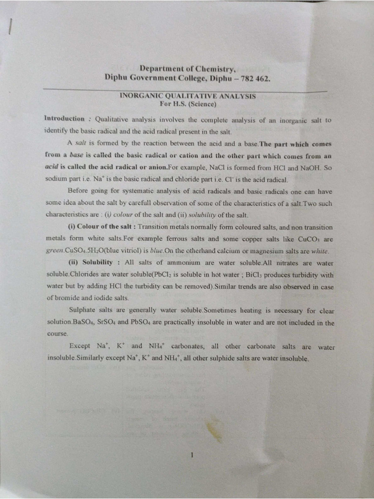 Salt Analysis HS II | PDF