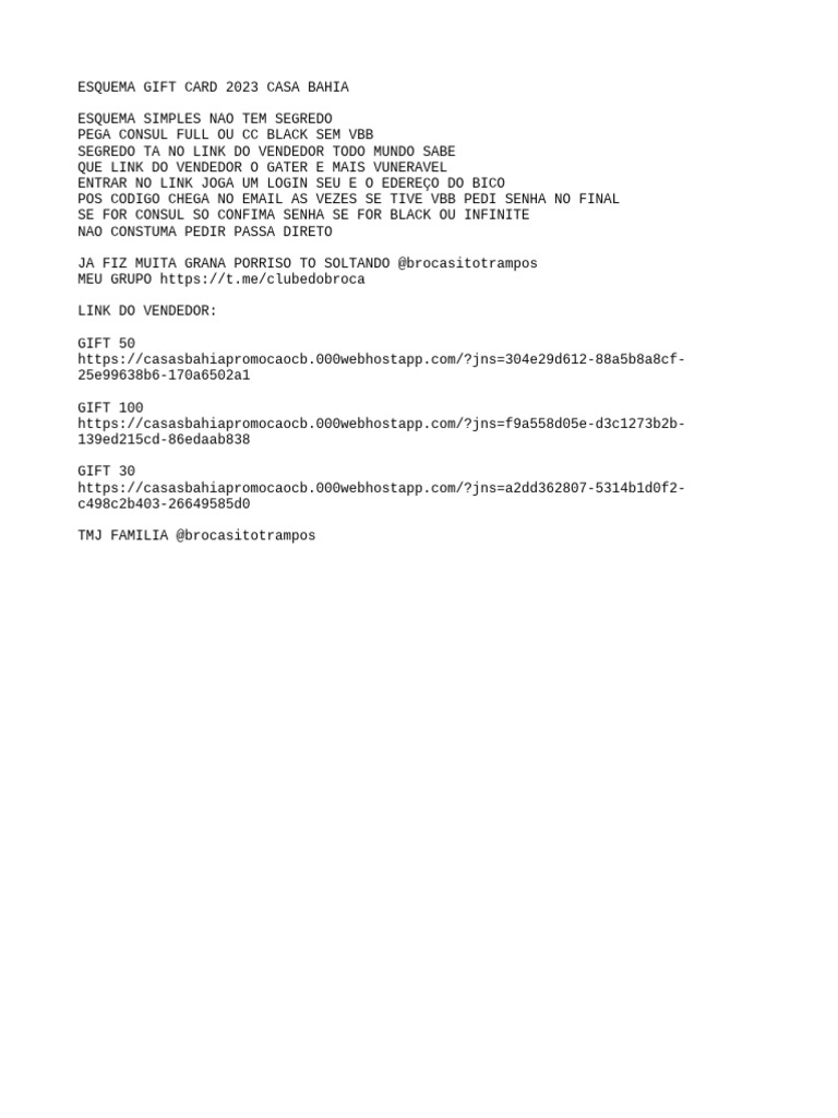 ESQUEMA GIFT CARD 2023 @brocasitotrampos | PDF