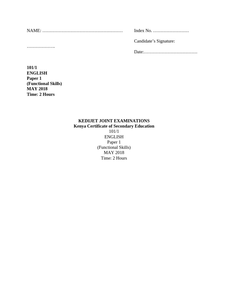 Kedijet Joint Trial Examination 2018 English Pp1 Questions and Ms | PDF ...