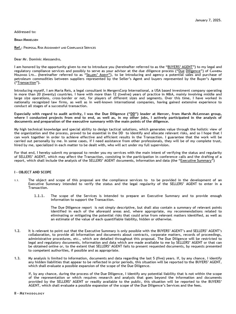 Proposal for Due Diligence Services | PDF | Conflict Of Interest | Due ...