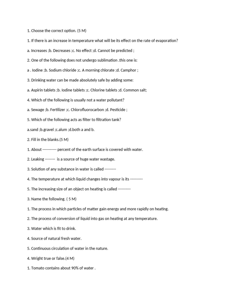 Water Science Quiz and Concepts | PDF