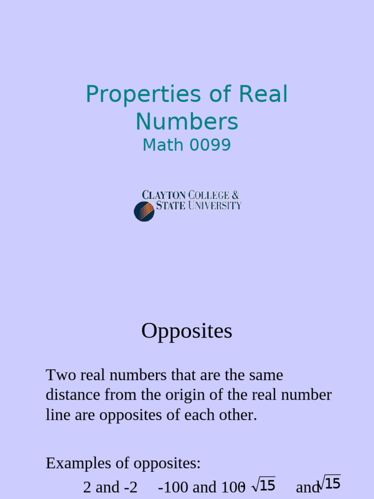 Properties of Real Numbers Explained | PDF | Multiplication | Arithmetic