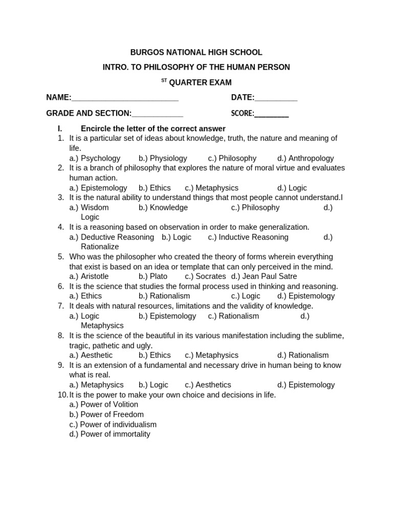 Philosophy Exam Questions and Answers | PDF | Reason | Rationalism