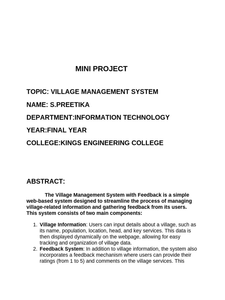 Village Management System Overview | PDF