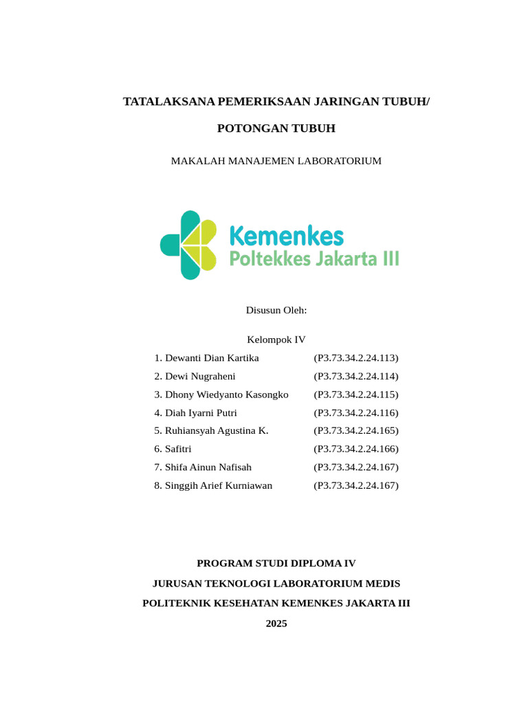Manlab - Kel - IV - Makalah Tata Laksana Pemeriksaan Jaringan Potongan Tubuh | PDF