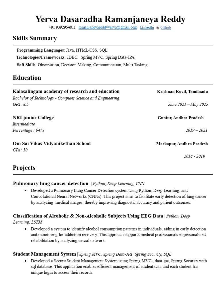 Yerva Reddy: Tech Skills & Projects Portfolio | PDF | Deep Learning ...