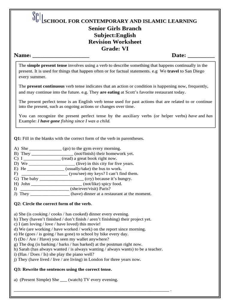 Verb Tenses Worksheet | PDF | Grammatical Tense | Verb