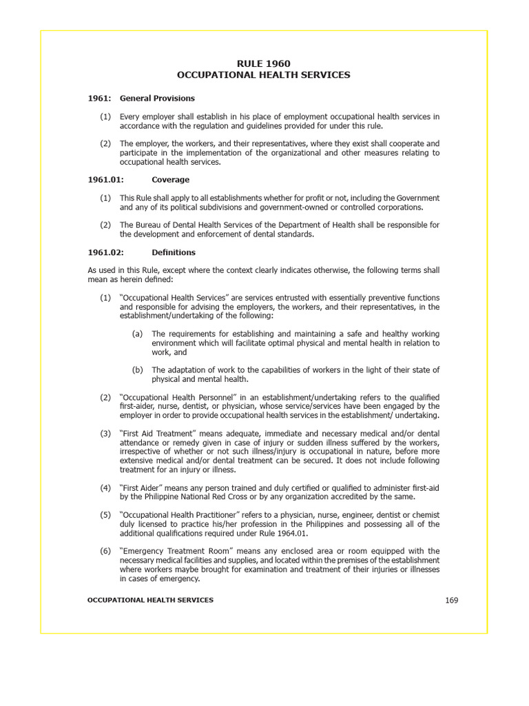 OSHS 2016 - RULE 1960 Occupational Health Services With OSHS Table 47 ...