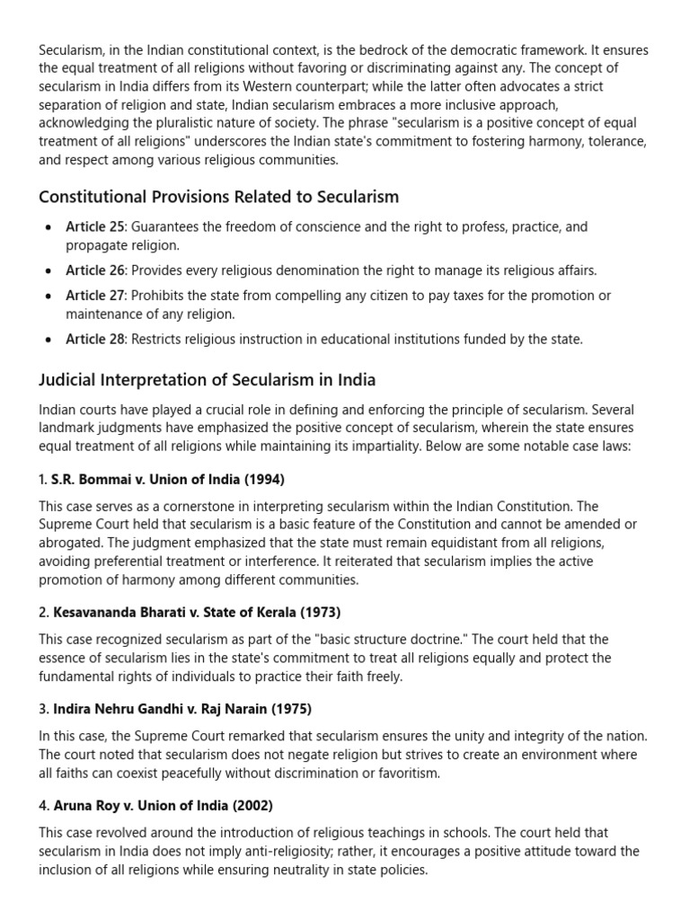 Secularism and Case Laws | PDF | Secularism | Justice