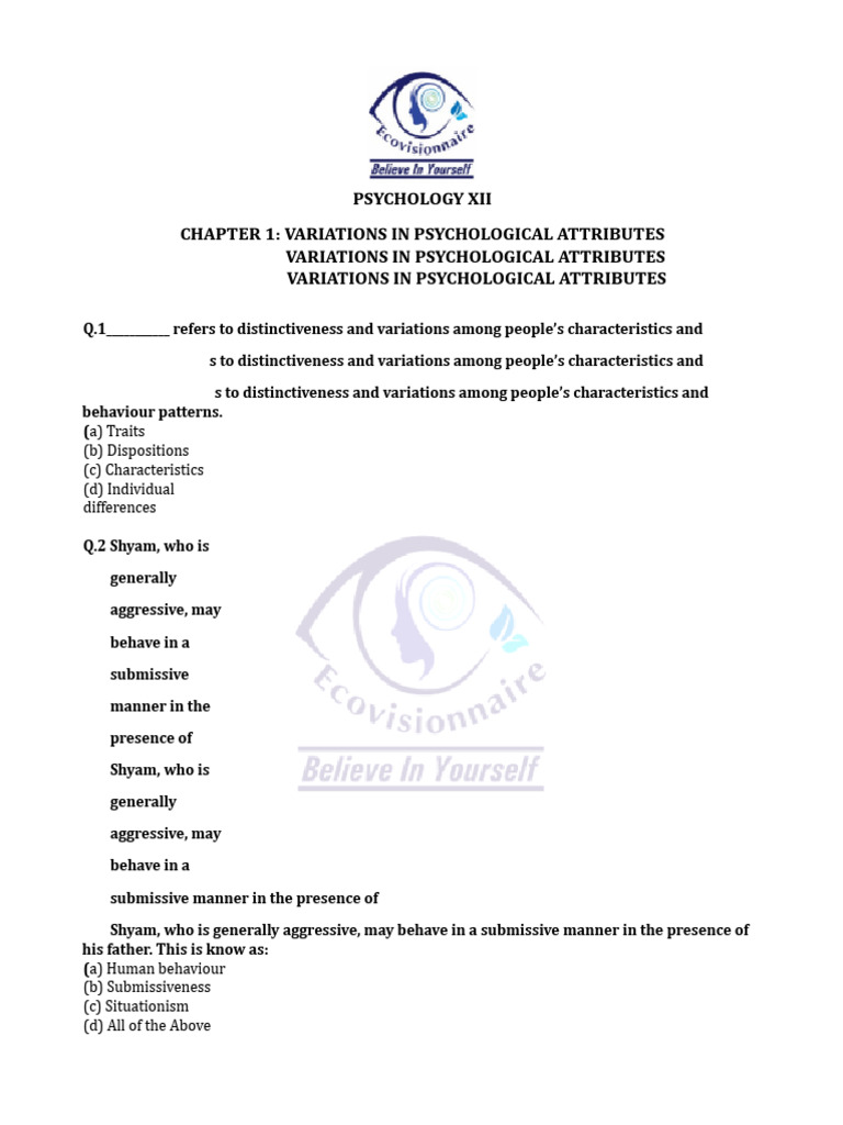 Chapter 1 Worksheets PDF | PDF | Intelligence | Intelligence Quotient