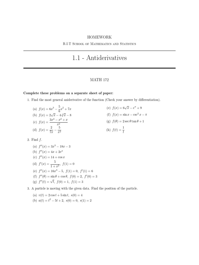 H1.1 Antiderivatives | PDF