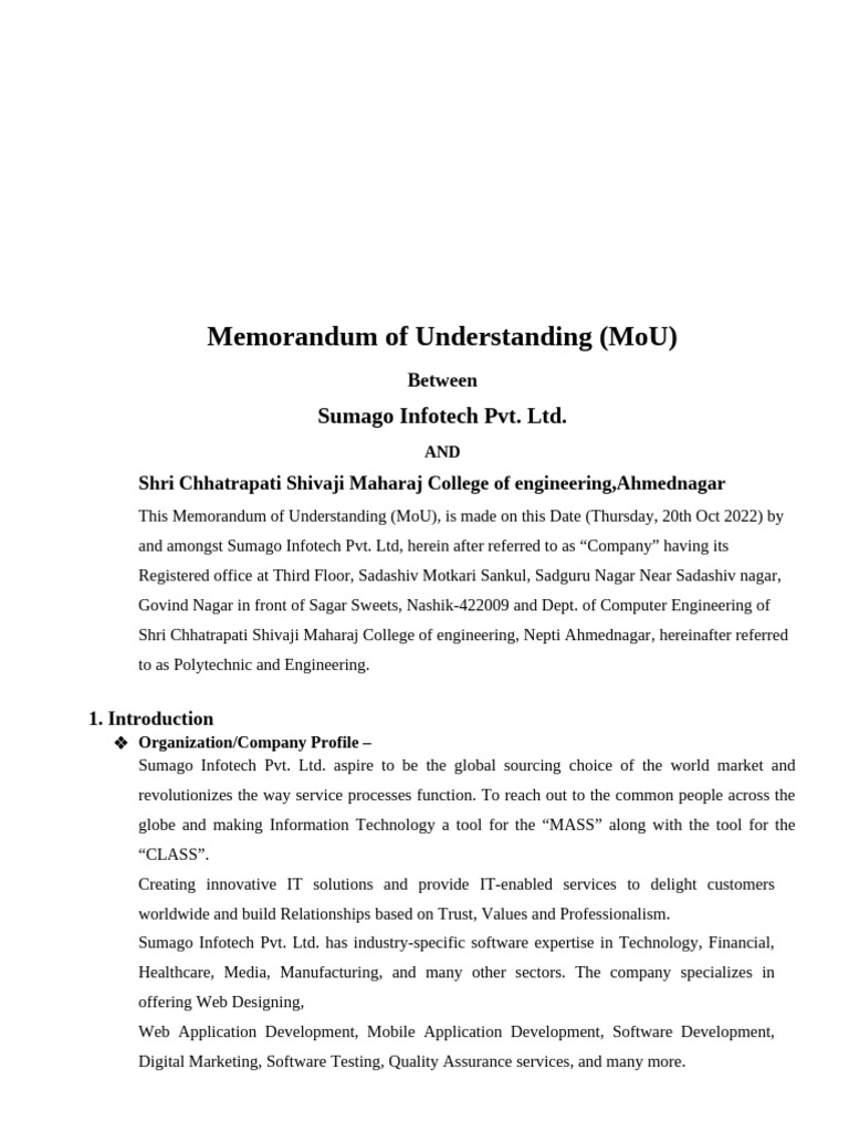 Final MOU Draft Format | PDF