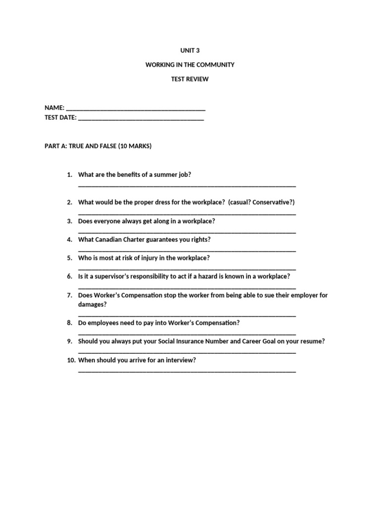 Community Work Test Review Guide | PDF | Employment | Workers' Compensation