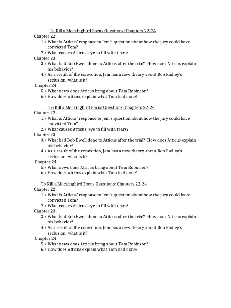 TKAM Focus Questions 22-24 | PDF