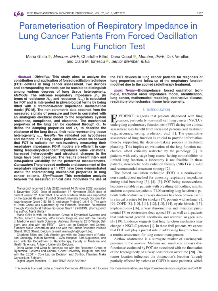 Parameterisation of Respiratory Impedance in Lung Cancer Patients From ...