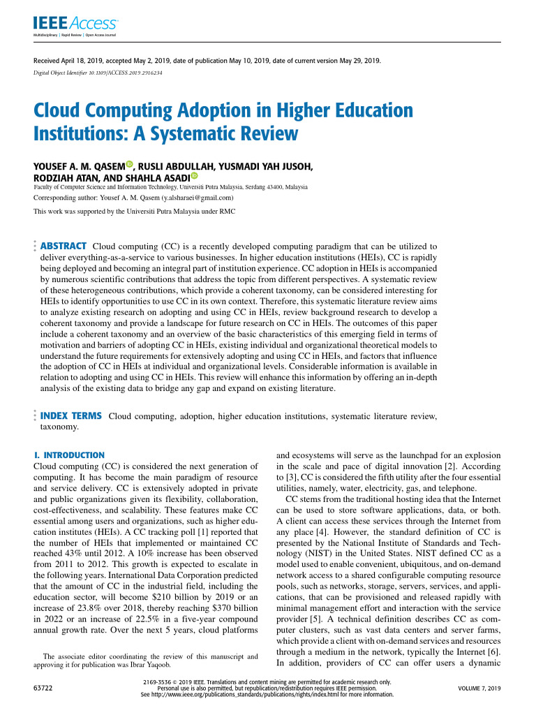 Cloud Computing Adoption In Higher Education Institutions A Systematic Review Pdf Cloud