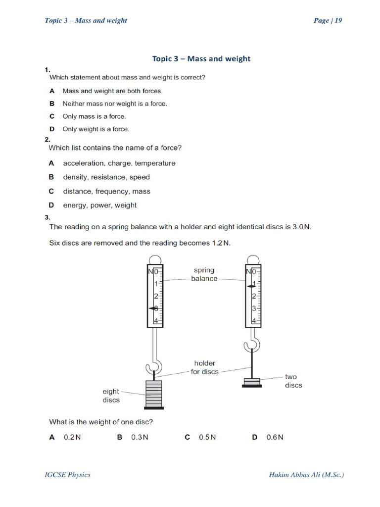 Mass and Weight - Physics.mcqs | PDF