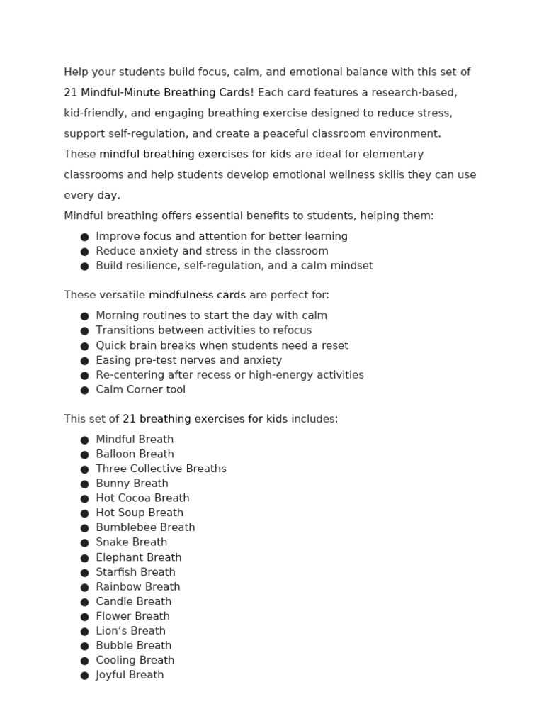 Mindful Breathing Cards for Kids | PDF