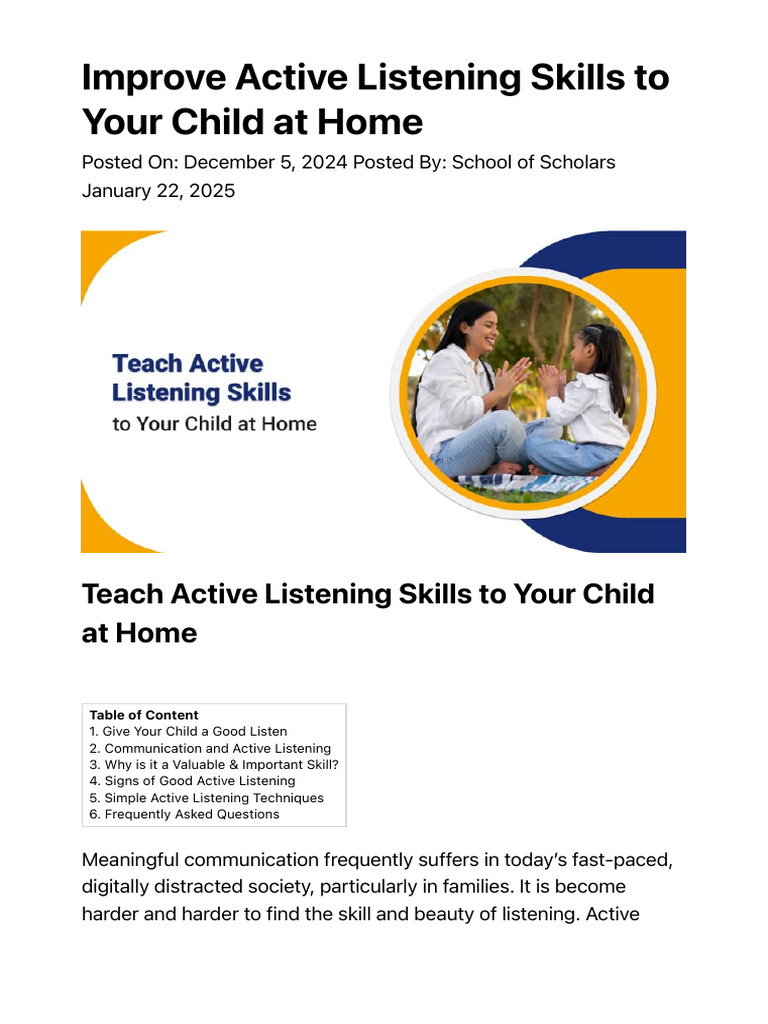 Improve Active Listening Skills to Your Child at Home | PDF | Empathy ...