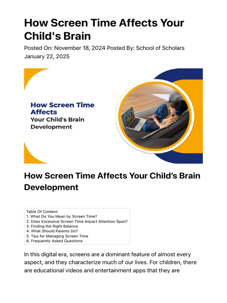 How Screen Time Affects Your Child's Brain | PDF | Thought | Cognitive ...