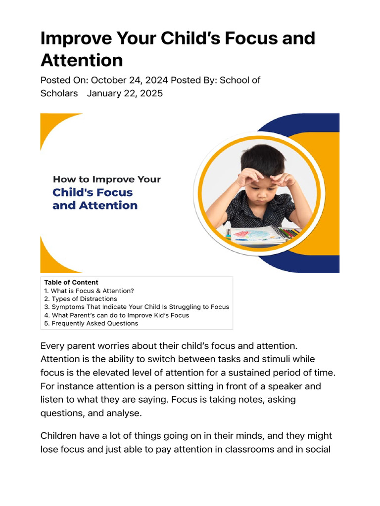 Improve Your Child's Focus and Attention | PDF | Attention | Learning