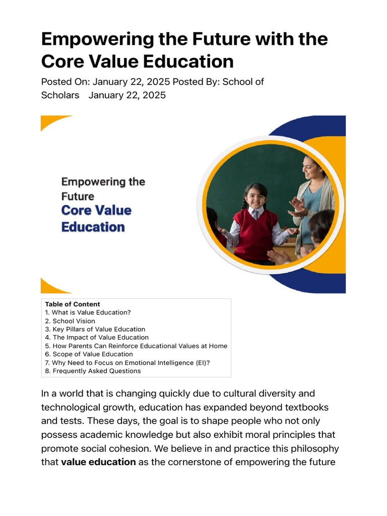 Empowering The Future With The Core Value Education | PDF | Integrity ...