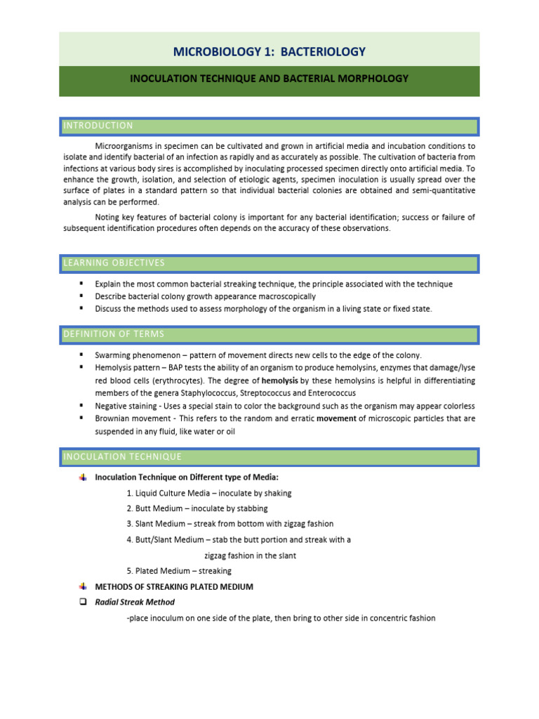 Module 7 Inoculation Technique and Bacterial Morphology - 125116 | PDF ...